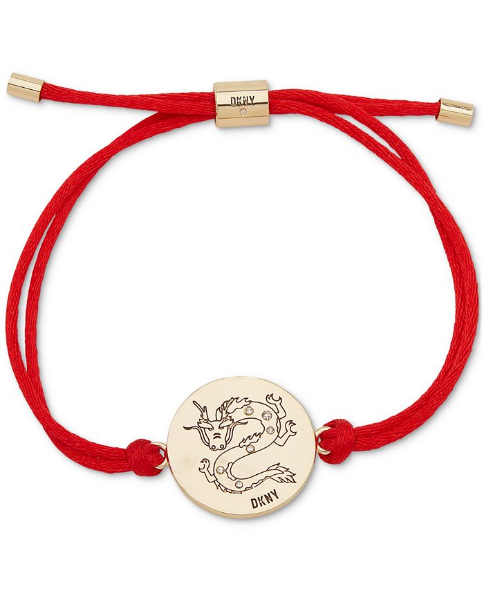 DKNY Gold-Tone Red Nylon Etched Dragon Slider Bracelet - Macy's