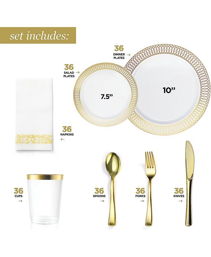 Chateau Fine Tableware 252-Piece White and Gold Plates, Napkins, Party ...
