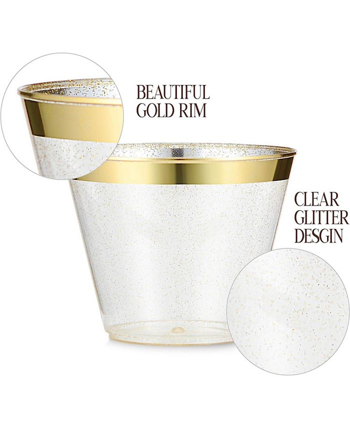 Chateau Fine Tableware 100 Pack 9oz Plastic Cups Gold Glitter with a ...