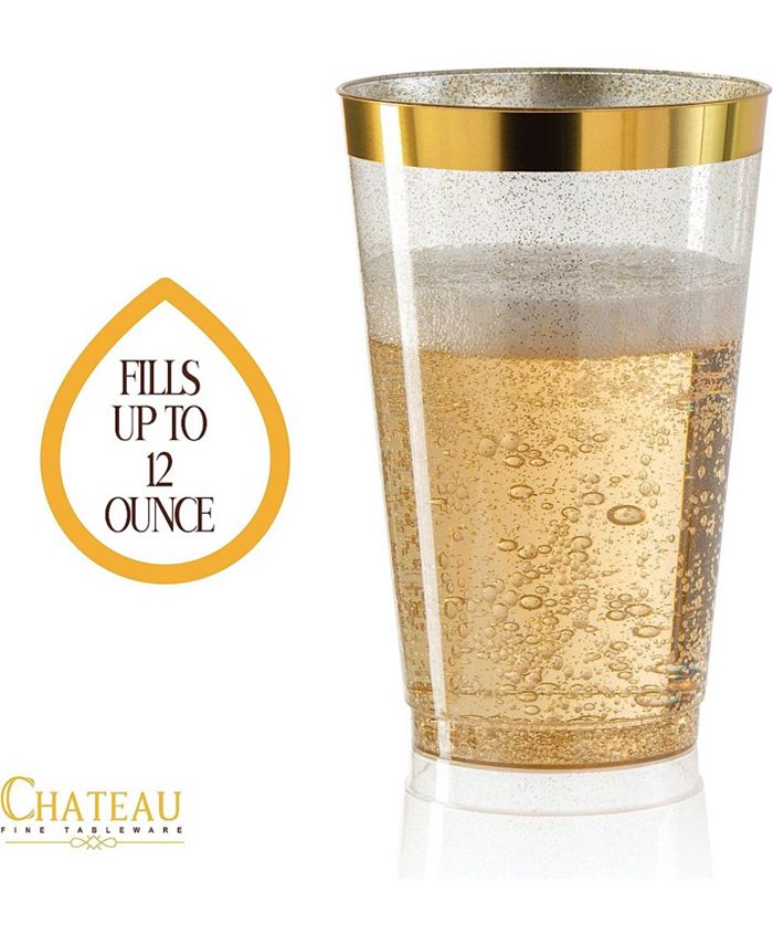 Chateau Fine Tableware 100 Pack 12oz Plastic Cups Gold Glitter with a ...