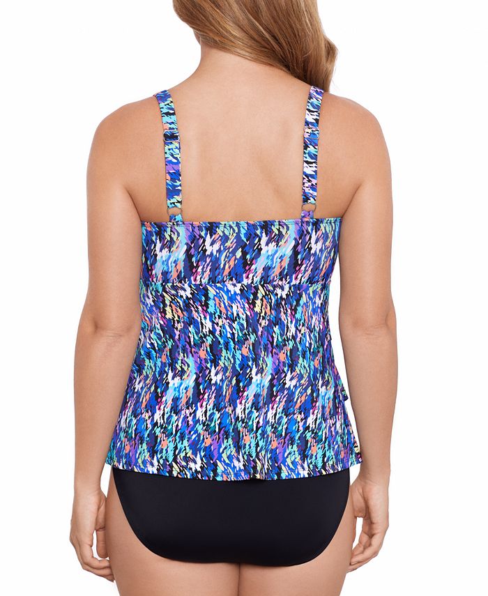 Swim Solutions Womens Printed Tiered Fauxkini One Piece Swimsuit
