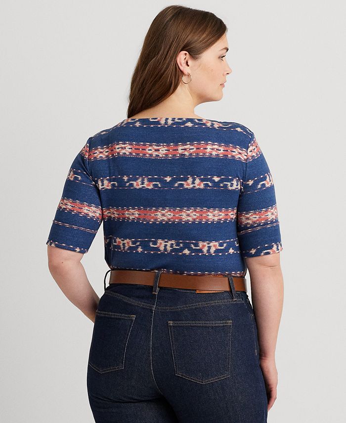 Lauren Ralph Lauren Plus Size Printed Elbow-Sleeve Top - Macy's