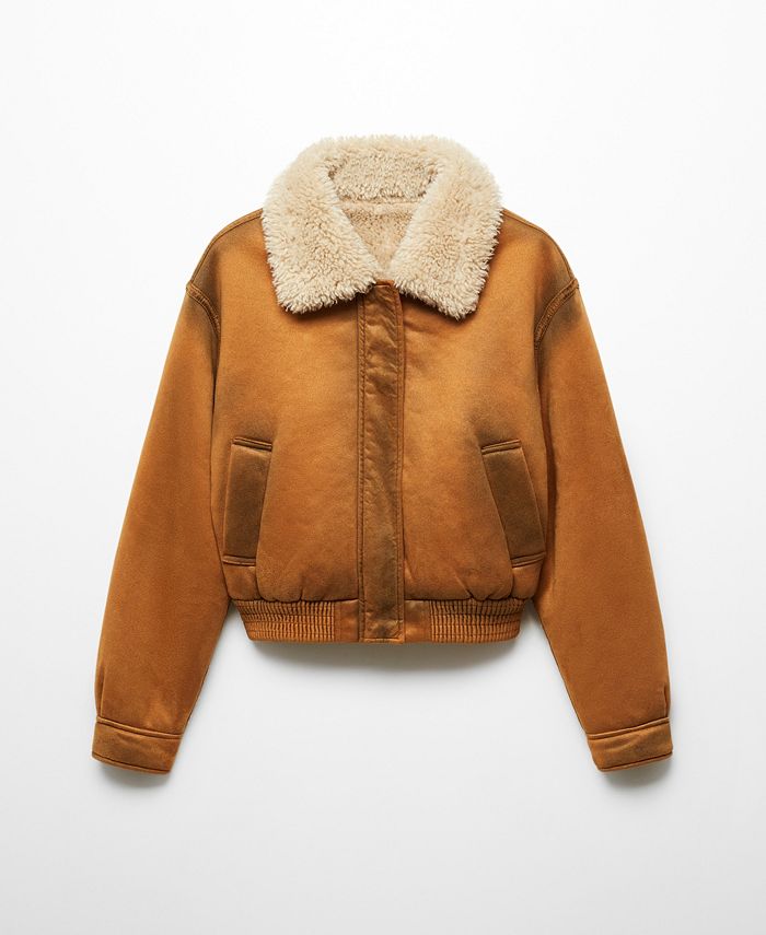 MANGO Women's Worn Effect Shearling Jacket - Macy's