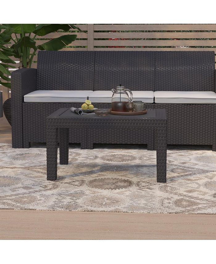 MERRICK LANE Malmok Outdoor Coffee Table Faux Rattan Wicker Pattern ...