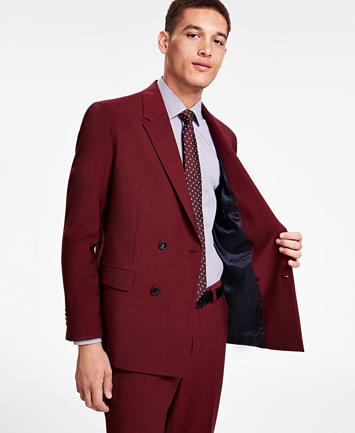 HUGO Men's Modern-Fit Dark Red Double-Breasted Suit Jacket - Macy's