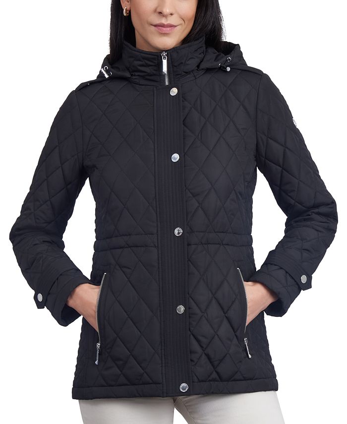 Michael Kors Women's Petite Quilted Hooded Anorak Coat - Macy's