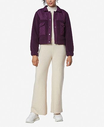 Andrew Marc Sport Women's Mixed Sherpa and Quilted Woven Trucker Jacket ...