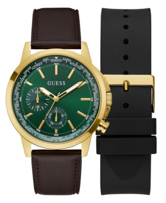 GUESS Men's Multi-Function Brown Genuine Leather Watch 44mm Gift Set ...