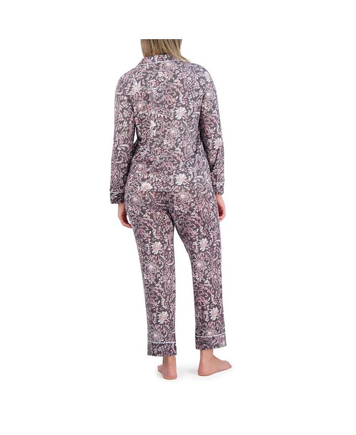 Tahari Women's Long Sleeve Notch Collar Top and Pants 2 Piece Pajama ...