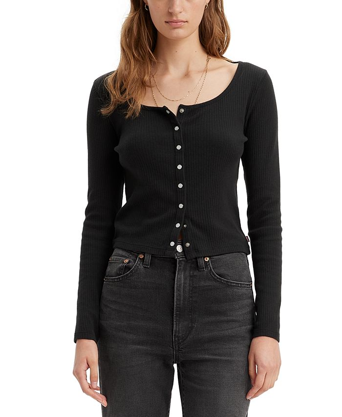 Levi's Women's Britt Slim Fit Long-Sleeve Snap-Front Top - Macy's