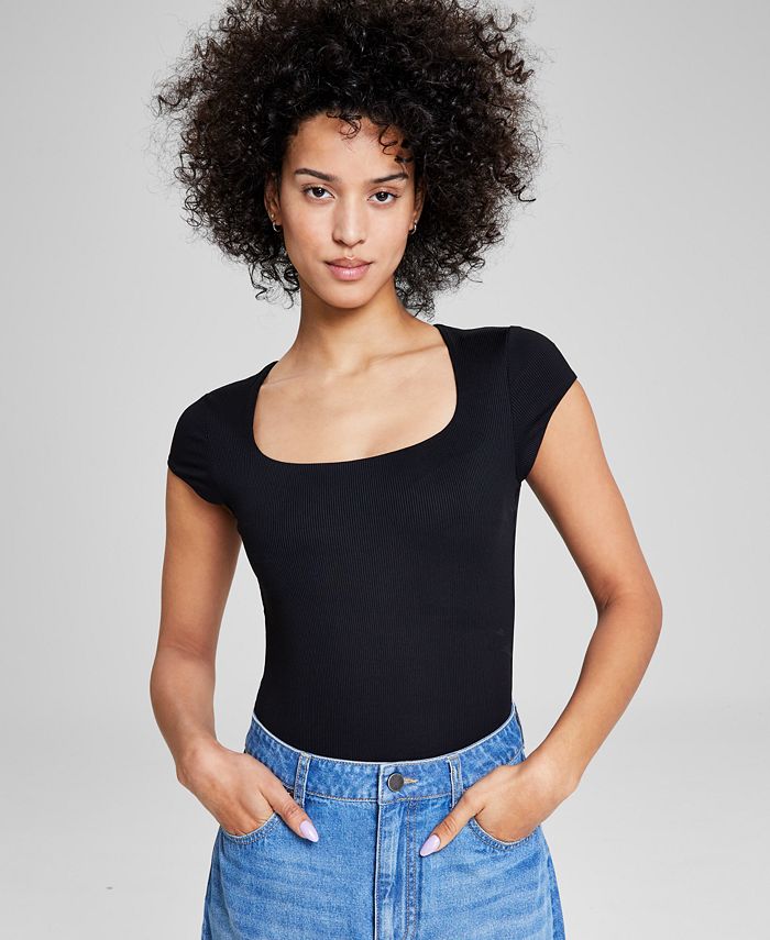 And Now This Women's Double-Layered Ribbed Square-Neck Bodysuit ...