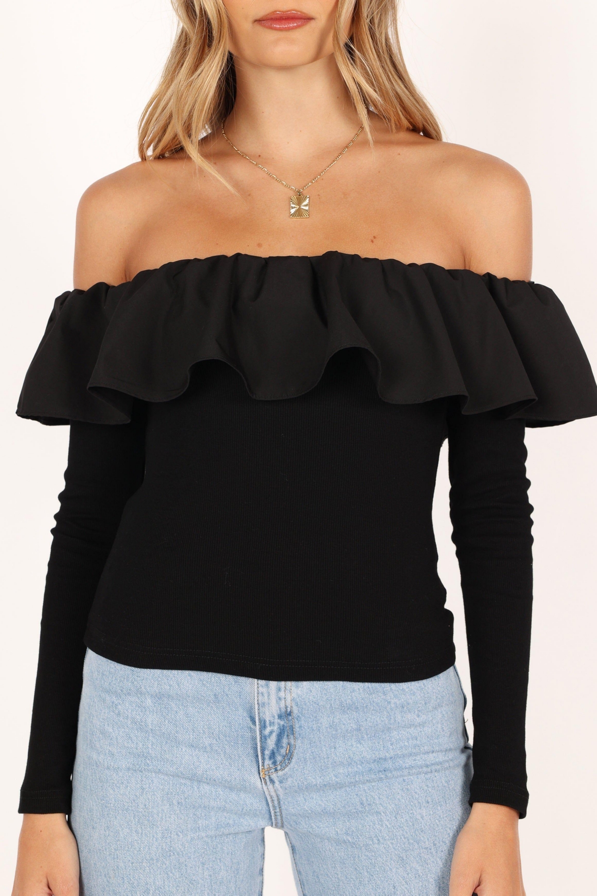 Click here for Petal and Pup Womens Cloe Off Shoulder Top - Black prices