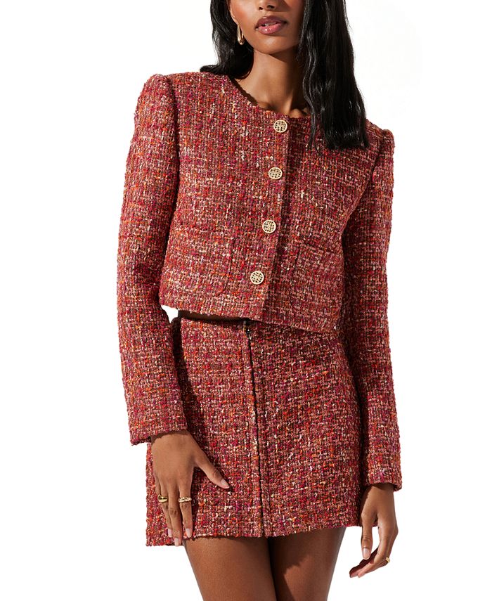 ASTR the Label Women's Milena Button-Front Tweed Jacket - Macy's