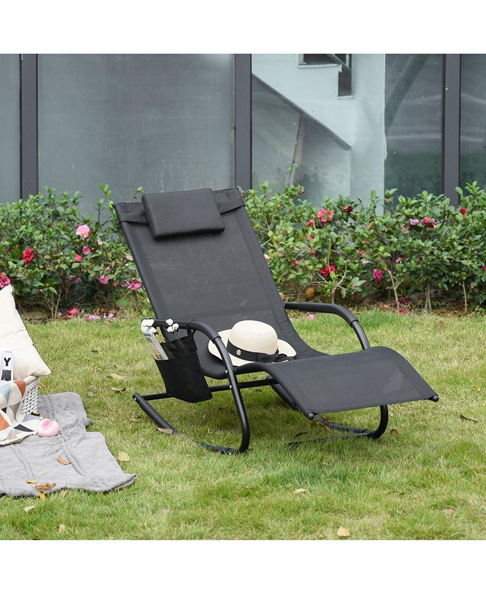 Outsunny Outdoor Rocking Chair, Patio Sling Sun Lounger, Pocket ...