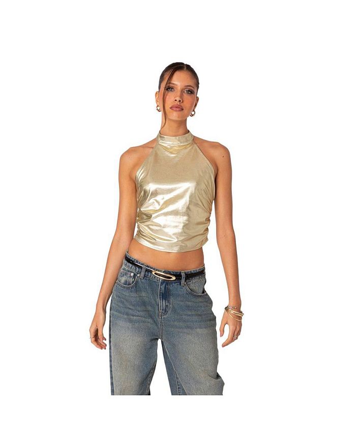 Edikted Women's Karter metallic halter top - Macy's