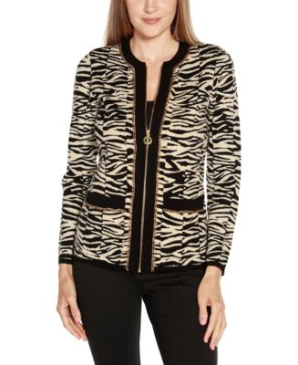 Belldini Black Label Women's Zebra Jacquard Sweater Jacket - Macy's