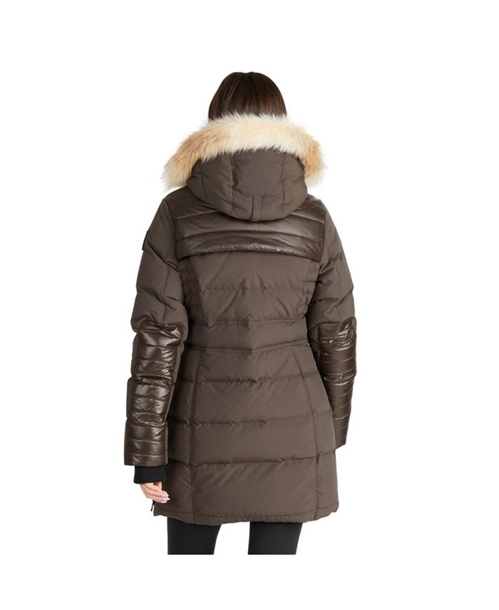 Pajar Women's Women's Alia Mixed Media Quilted Parka with Detachable Hood and Faux Fur Trim - Macy's