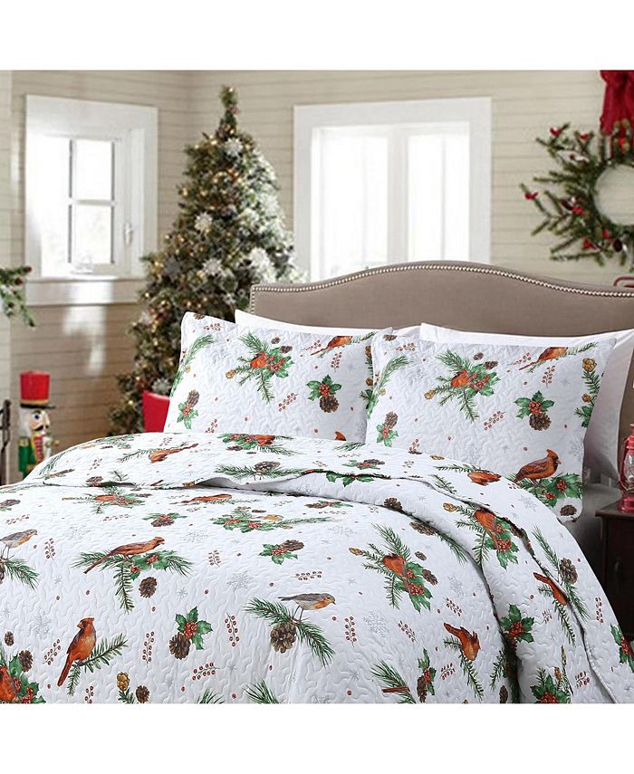 MarCielo 3 Pcs Winter Cardinals Christmas Quilt Bedspread Set C79 - King - Macy's
