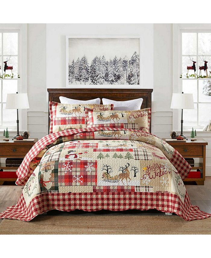 MarCielo 3 Piece Christmas Quilt Bedspread Set Rustic Cabin Lodge Quilt ...