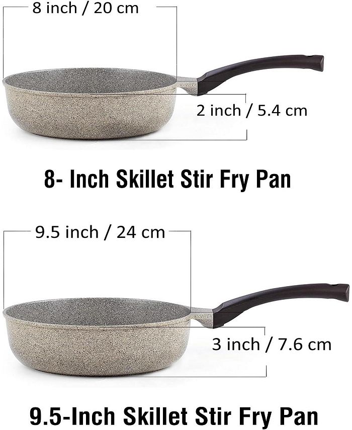 Cook N Home Nonstick Saute Skillet Pans 8 inch + 9.5 inch 2pc Set, Ceramic Marble Coating Deep ...