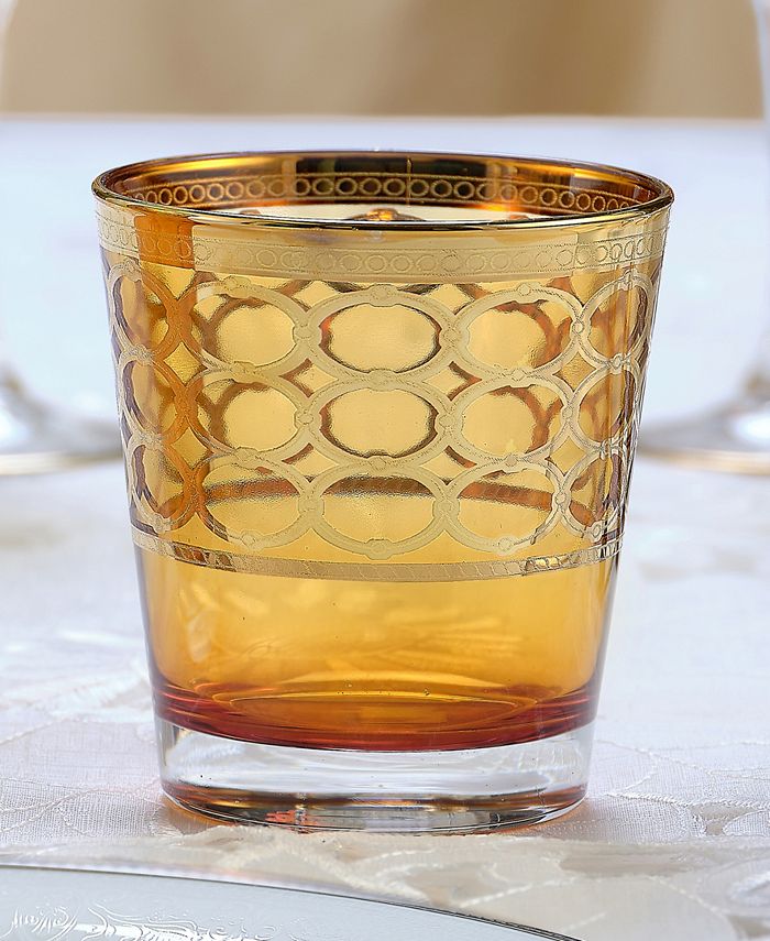 Lorren Home Trends Amber Color Double Old Fashion with Gold-Tone Rings ...