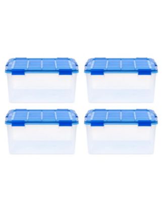 IRIS USA 15 Gallon Clear Plastic Storage Boxes with Blue Lid, Pack of 4 ...