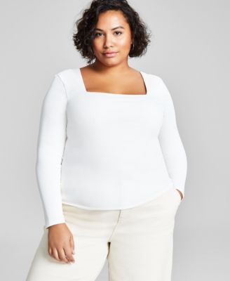 And Now This Trendy Plus Size Square-Neck Long-Sleeve Top - Macy's