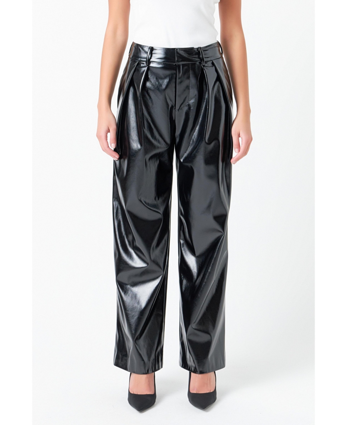 Click here for Womens Pleated Pu Pants - Black prices