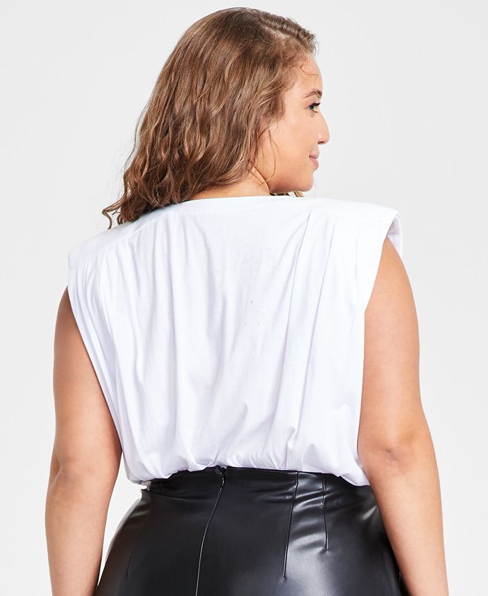 Bar III Plus Size Cotton Pleated-Shoulder Top, Created for Macy's - Macy's