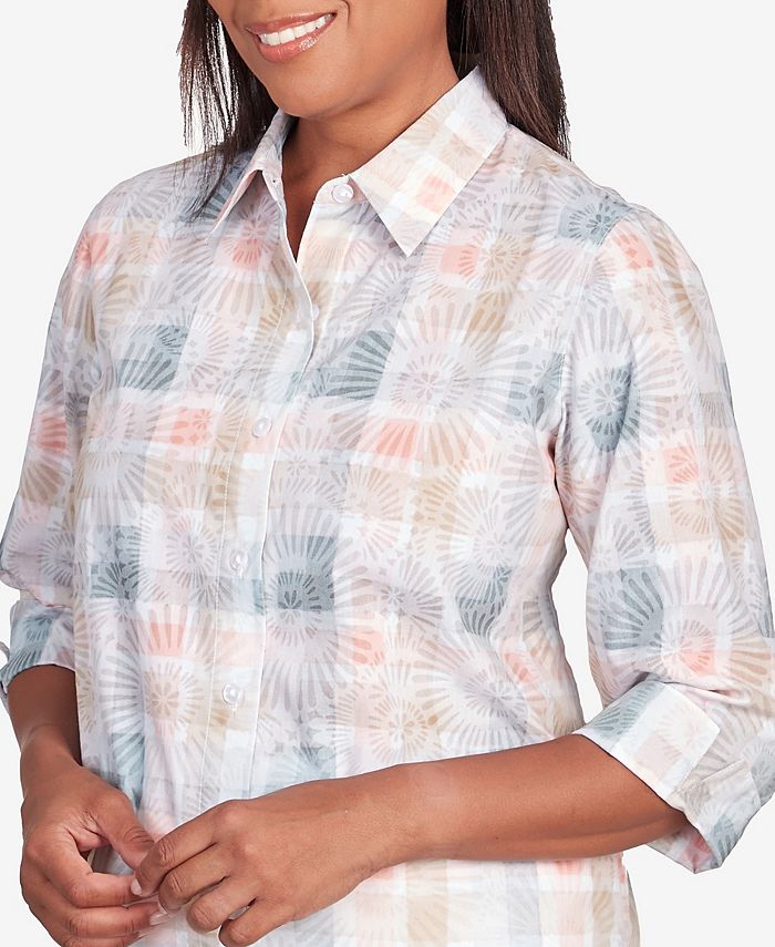 Alfred Dunner Petite Classic Neutral Plaid Button Down Top - Macy's