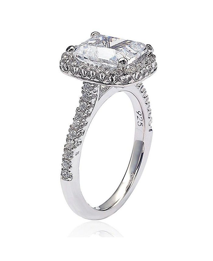 Suzy Levian New York Suzy Levian Sterling Silver Emerald-cut Cubic Zirconia Halo Engagement Ring ...