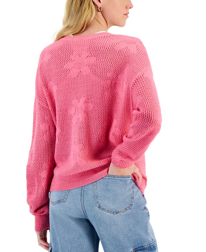 Hooked Up by IOT Juniors' Floral Mesh Crewneck Sweater - Macy's
