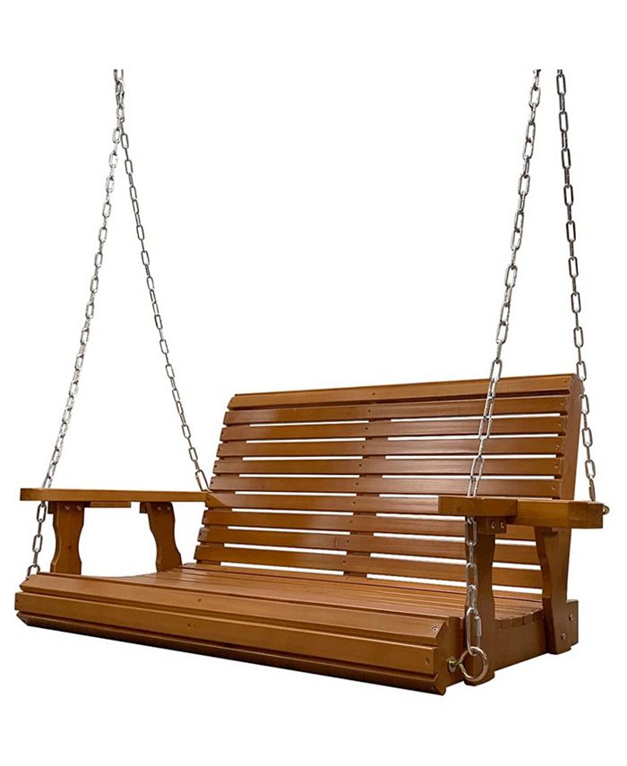 Mega Casa Wooden Porch Swing 2-Seater, Bench Swing with Cupholders ...