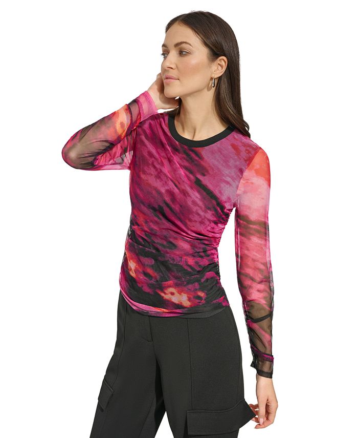 DKNY Women's Printed Mesh Long-Sleeve Top - Macy's