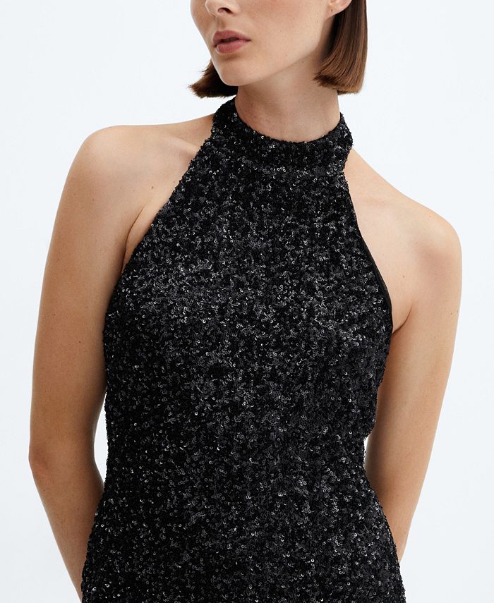 MANGO Women's Sequined Halter Neck Dress - Macy's
