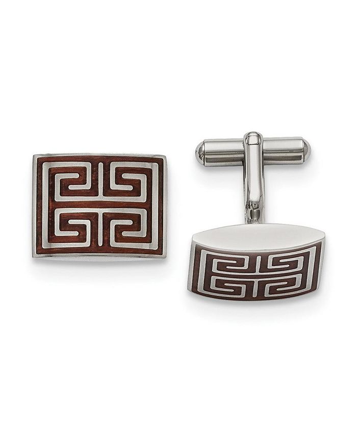 Chisel Stainless Steel Polished Koa Wood Inlay Rectangle Cufflinks - Macy's
