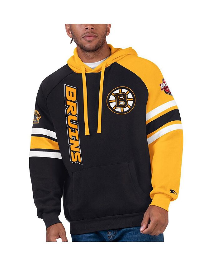 Starter Men's Black, Gold Boston Bruins Gauntlet Raglan Pullover Hoodie ...