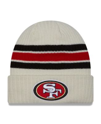 Men's New Era Cream San Francisco 49ers Team Stripe Cuffed Knit Hat ...