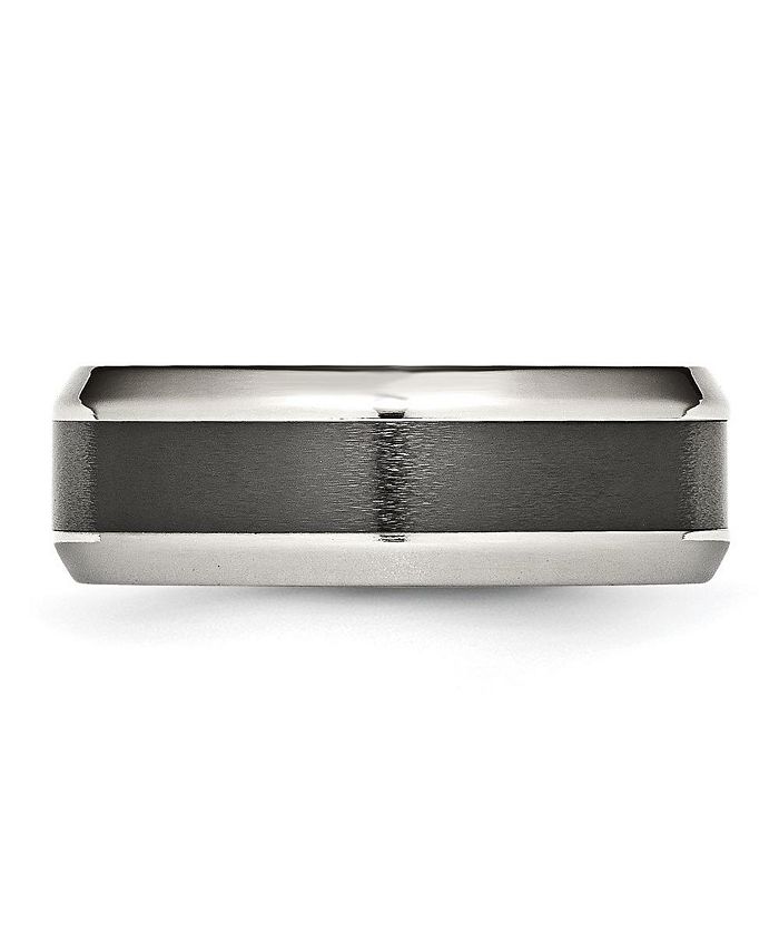 Chisel Stainless Steel Base Brushed Black Ceramic Center Band Ring - Macy's