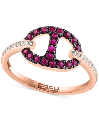 EFFY® Ruby (1/4 ct. t.w.) & Diamond (1/20 ct. t.w.) Ring in 14k Rose ...