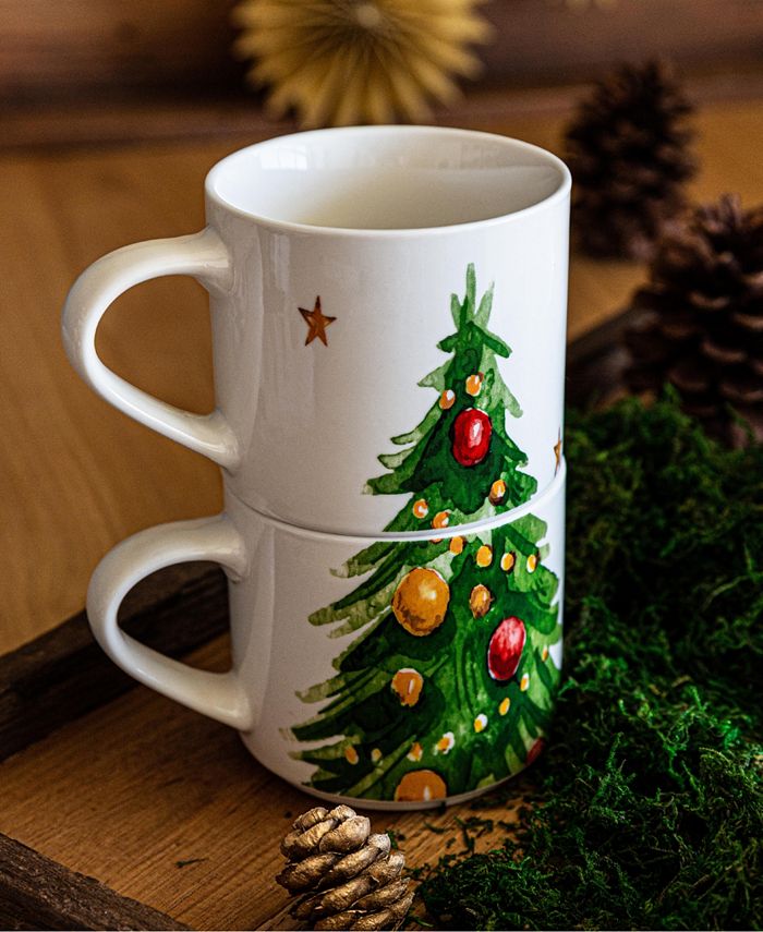 over&back Christmas Tree Stackable Mugs, Set of 4 - Macy's