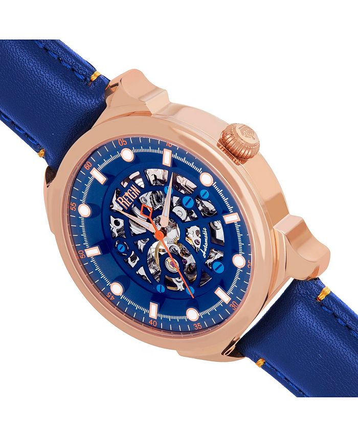 Reign Men Weston Automatic Skeletonized Leather Strap Watch - Rose Gold ...