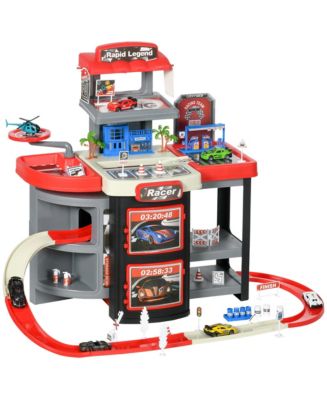 Qaba 65 Piece City Garage Playset Children Trolley w/ 6 Mini Racer Cars ...