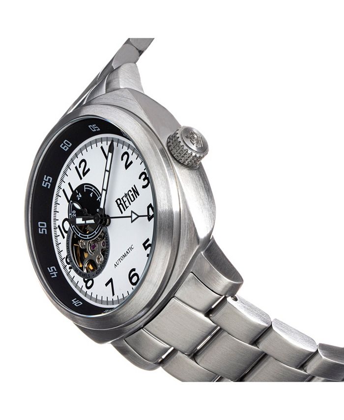 Reign Men Impaler Semi-Skeleton Stainless Steel Strap Watch - White ...