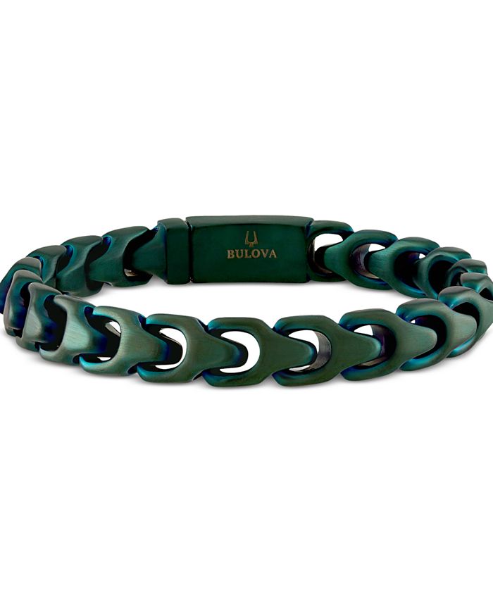Bulova Green-Tone IP Stainless Steel Link Bracelet - Macy's