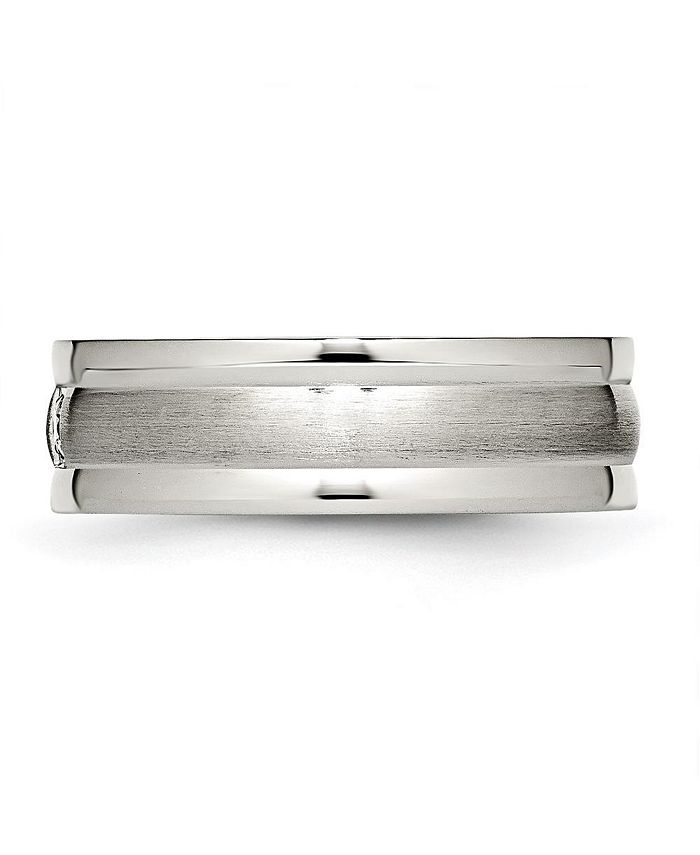 Chisel Stainless Steel Brushed CZ 7mm Grooved Band Ring - Macy's