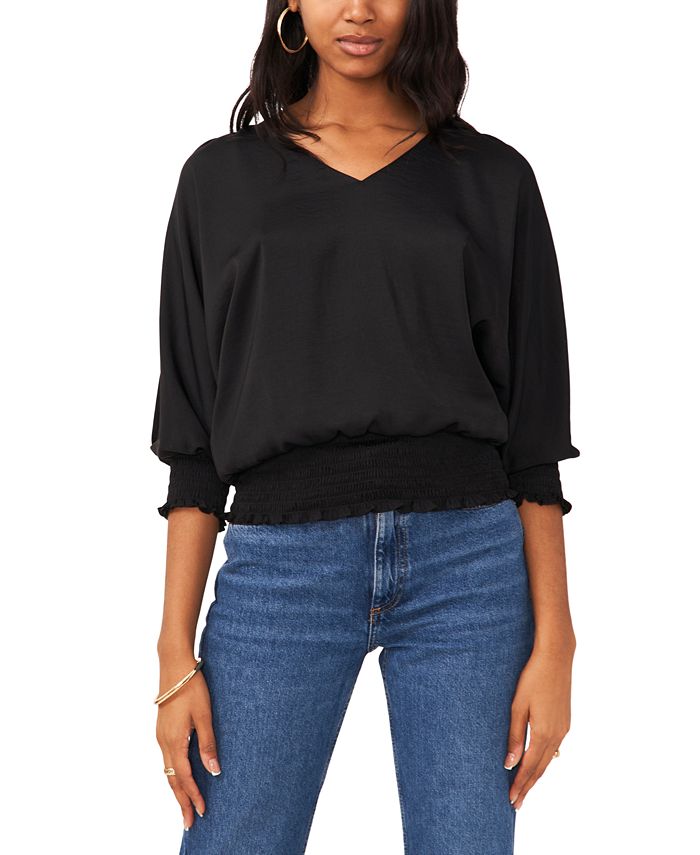 Sam & Jess Women's Smocked-Waist Cold Shoulder V-Neck Top - Macy's