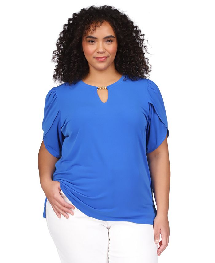 Michael Kors Plus Size Chain-Neck Petal-Sleeve Top - Macy's