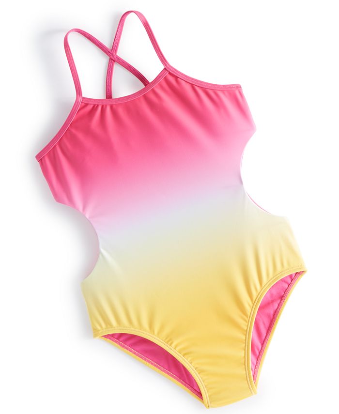 Breaking Waves Big Girls Cut-Out Printed One-Piece Swimsuit - Macy's
