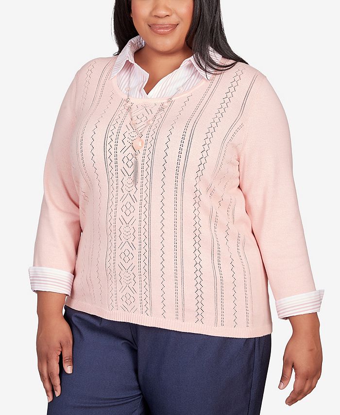 Alfred Dunner Plus Size A Fresh Start Stripe Collar Layered Two in One ...